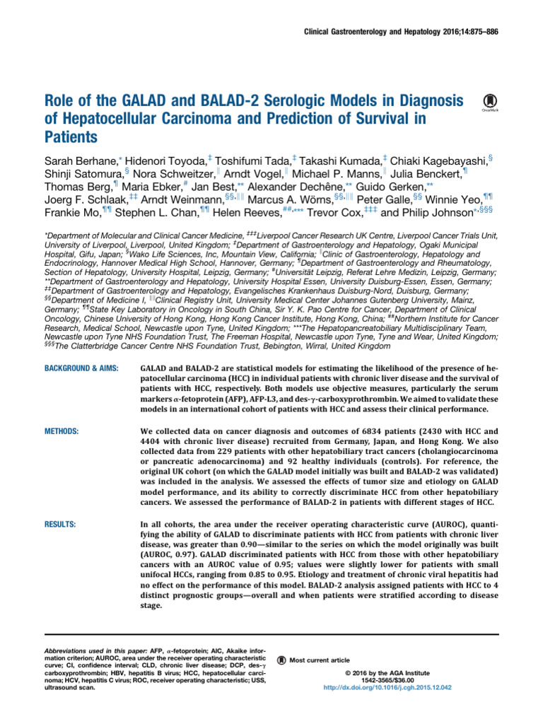 Role of The GALAD and | PDF | Receiver Operating Characteristic | Biomarker