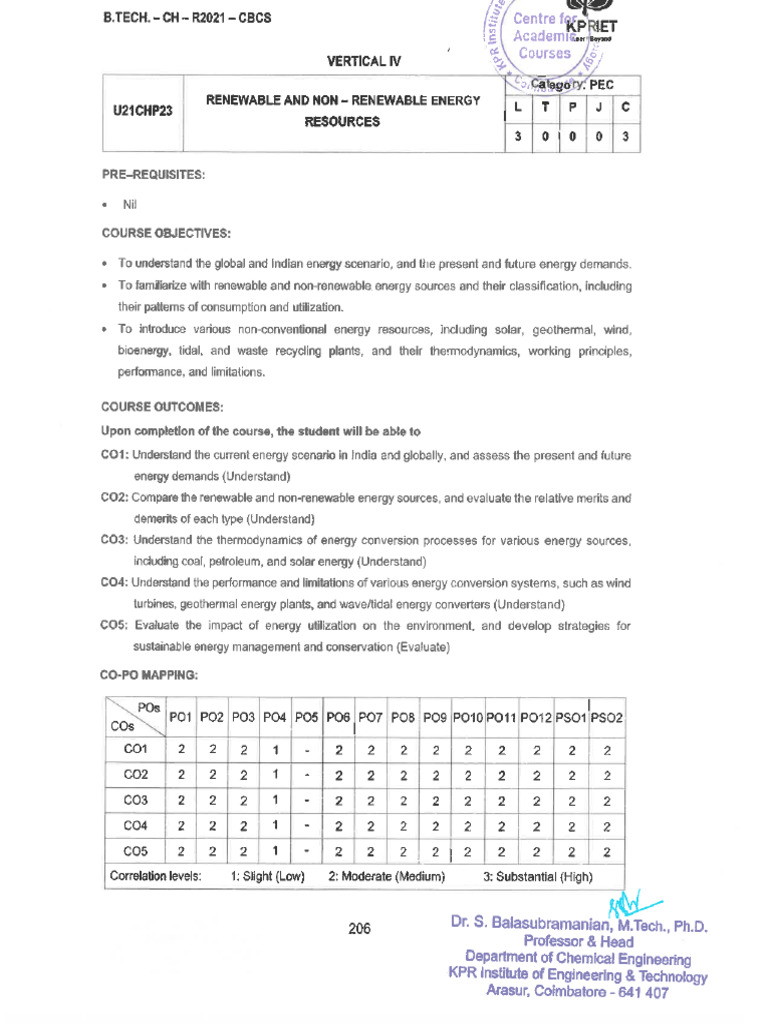 Syllabus Renewable N Non-Renew | PDF