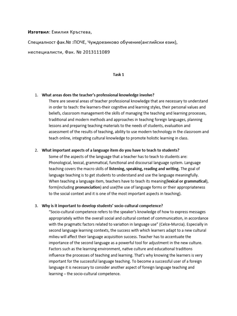 Task 1 | PDF | Second Language Acquisition | Learning