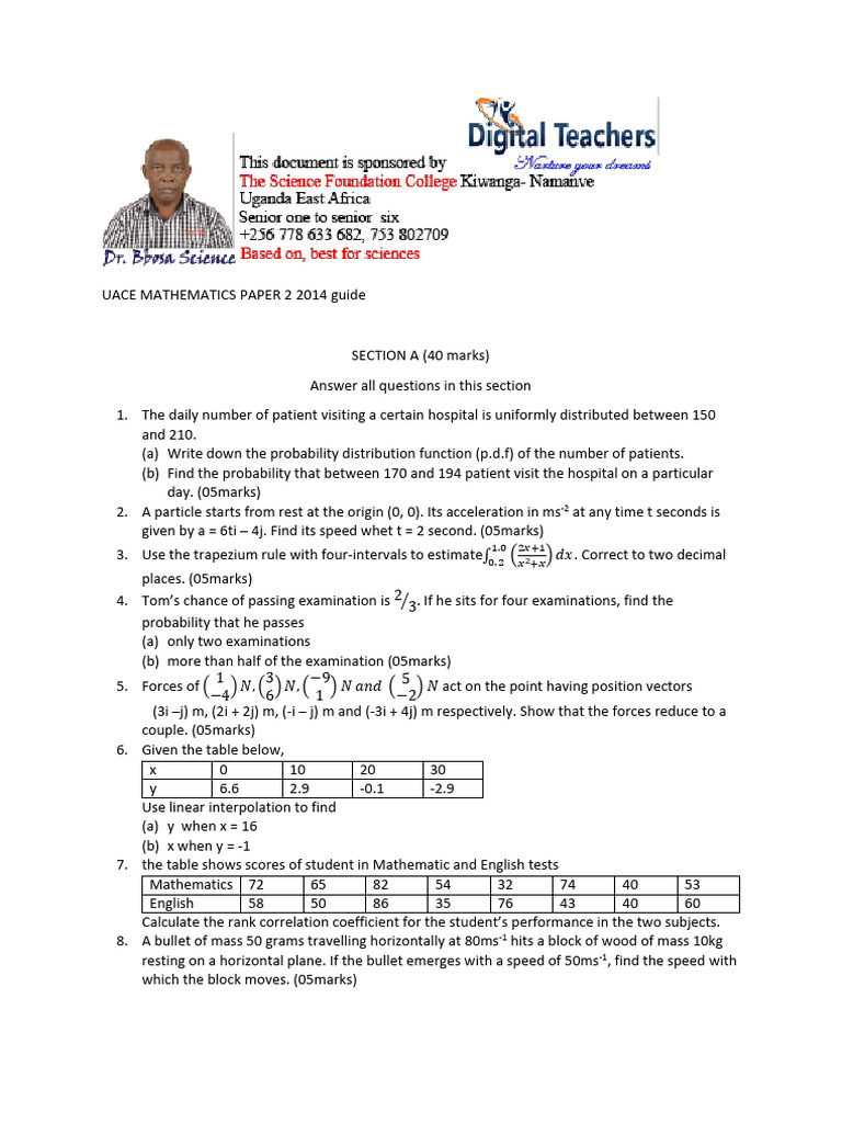 Uace Mathematics Paper 2 2014 Marking Guide 3 | PDF | Tension (Physics ...