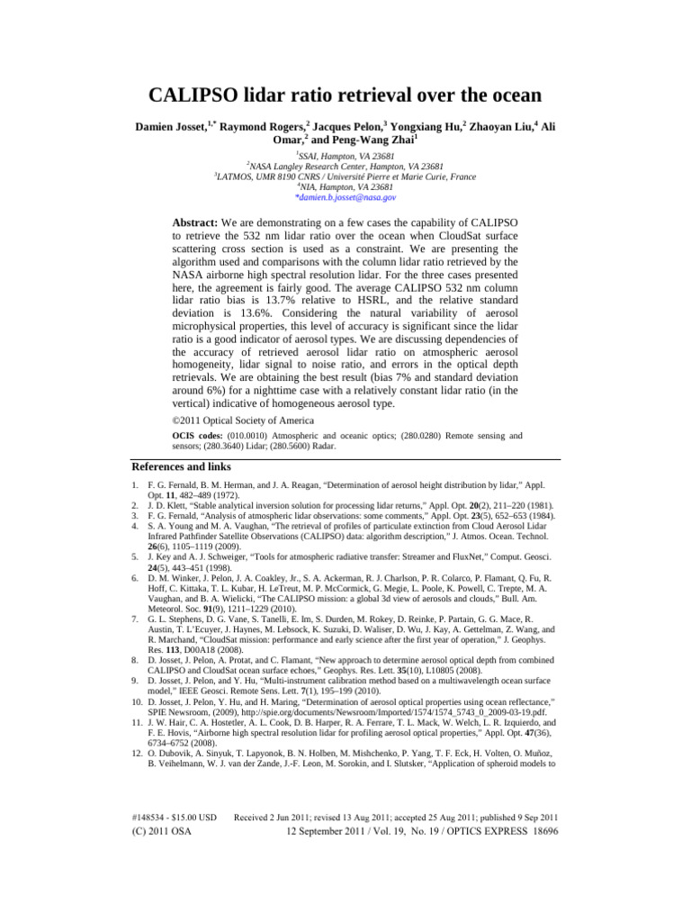 lidar_ratio | PDF | Lidar | Signal To Noise Ratio