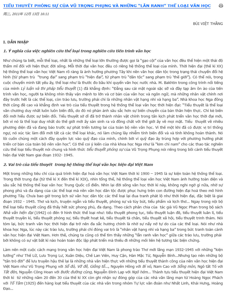 TIỂU THUYẾT PHÓNG SỰ CỦA VŨ TRỌNG PHỤNG VÀ NHỮNG "LẰN RANH" THỂ LOẠI VĂN HỌC | PDF