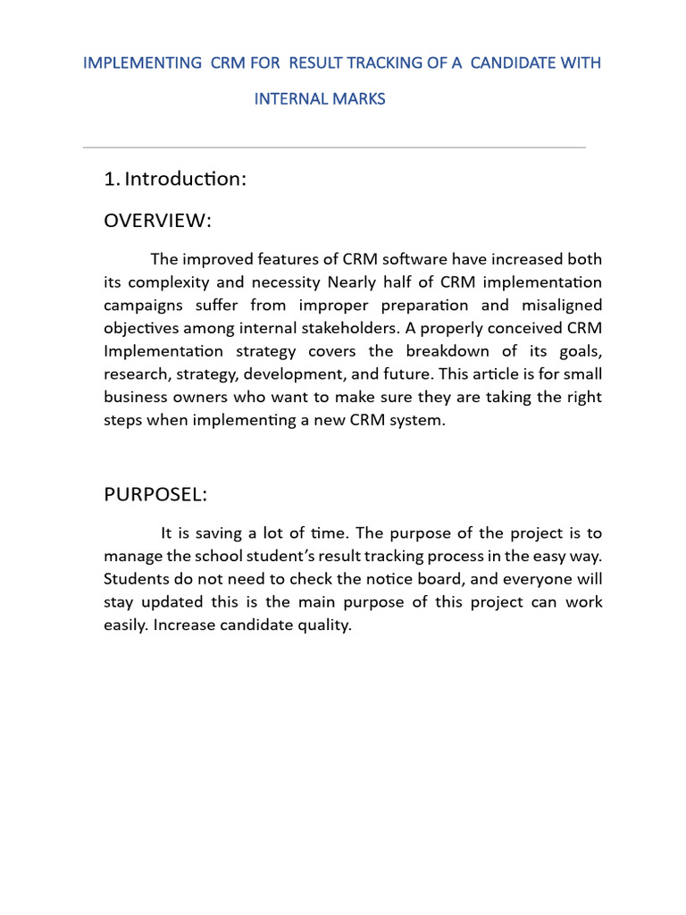 Project - Implementing CRM For Result Tracking of A Candidate With Internal Marks | PDF ...