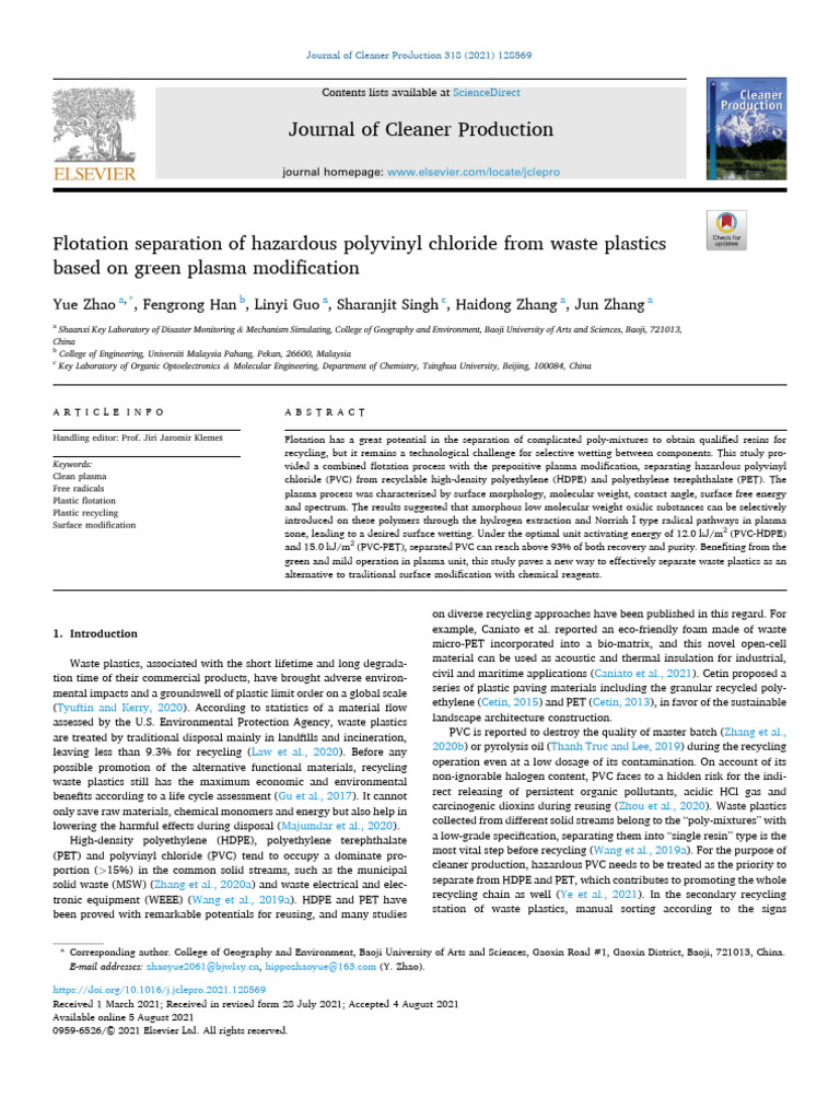 Flotation Separation of Hazardous Polyvinyl Chloride From Waste ...