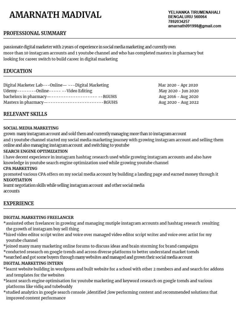 Amar Resume | Download Free PDF | Digital Marketing | You Tube