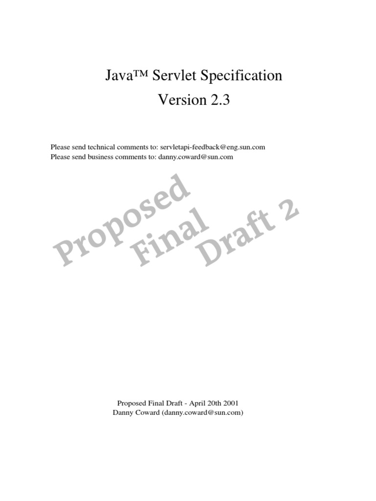 Java™ Servlet Specification V2.3 | PDF | Java Servlet | Hypertext Transfer Protocol
