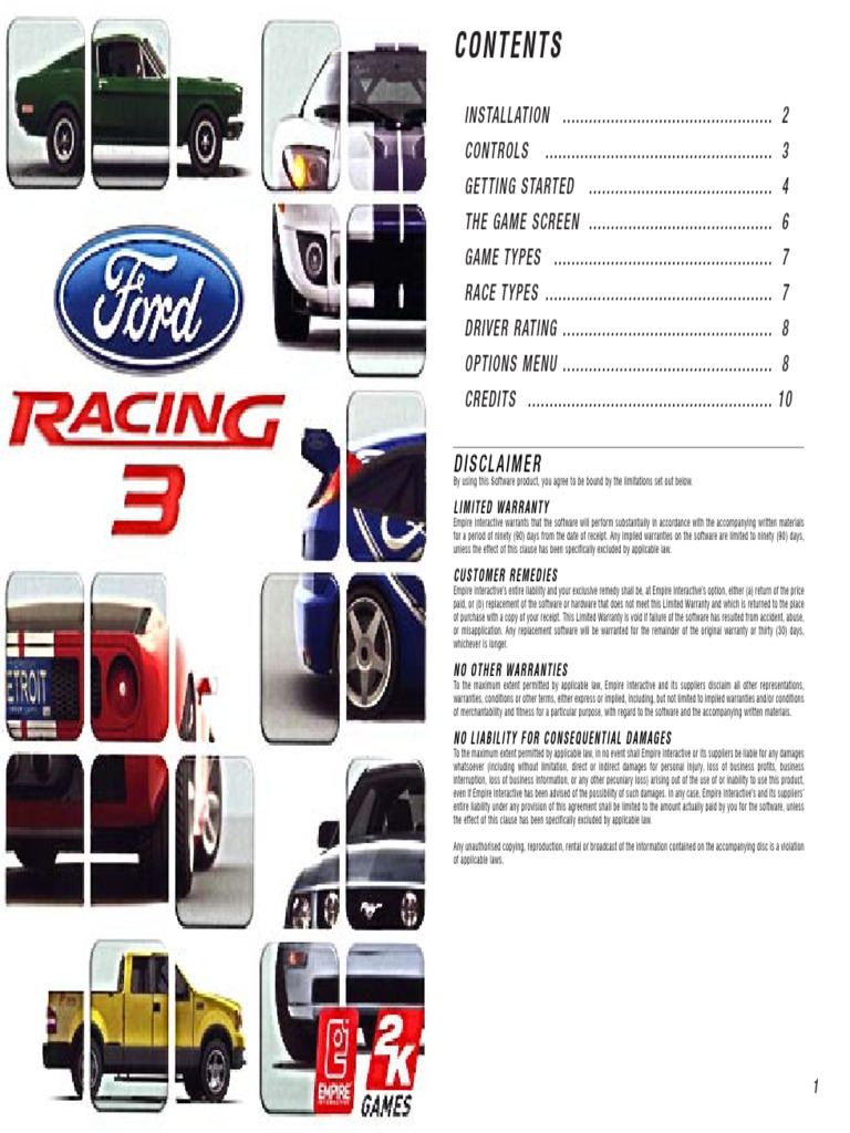 Ford Racing 3: Installation & Controls Guide | PDF | Computing