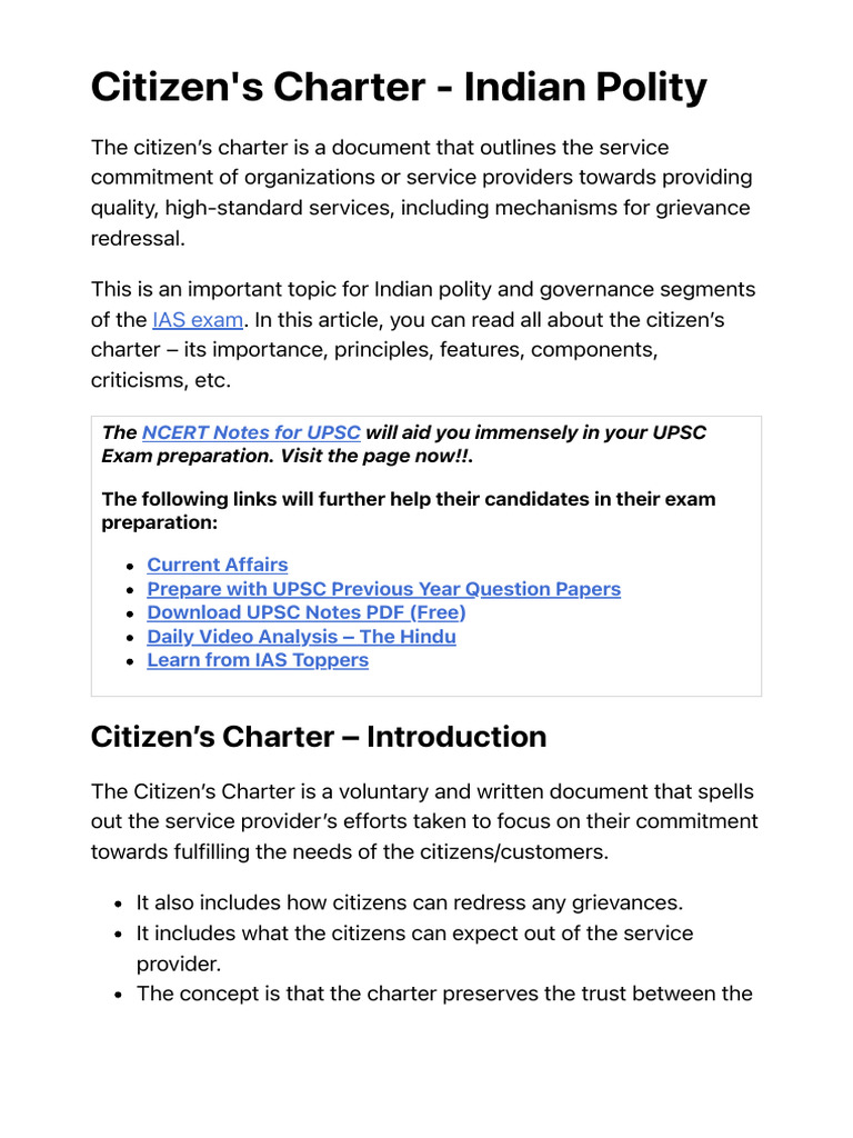 Understanding Citizen's Charter in India | PDF | Governance | Citizenship