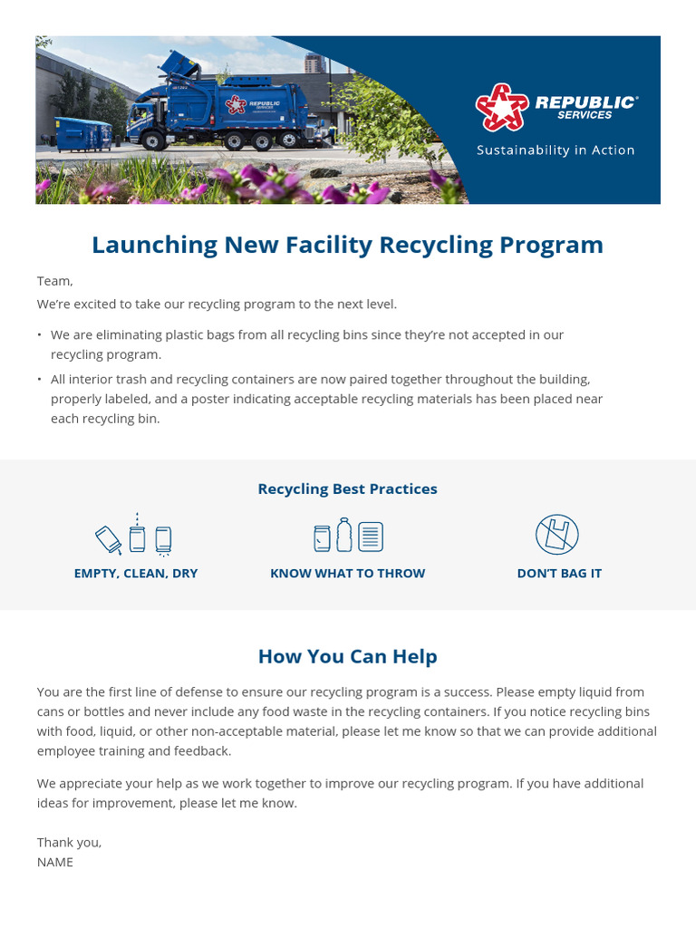 Launching New Facility Recycling Program - Email Template | PDF