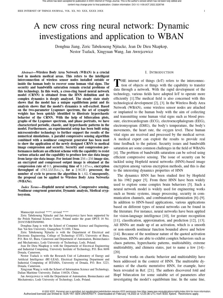 A New Cross Ring Neural Network Dynamic Investigations and Application ...