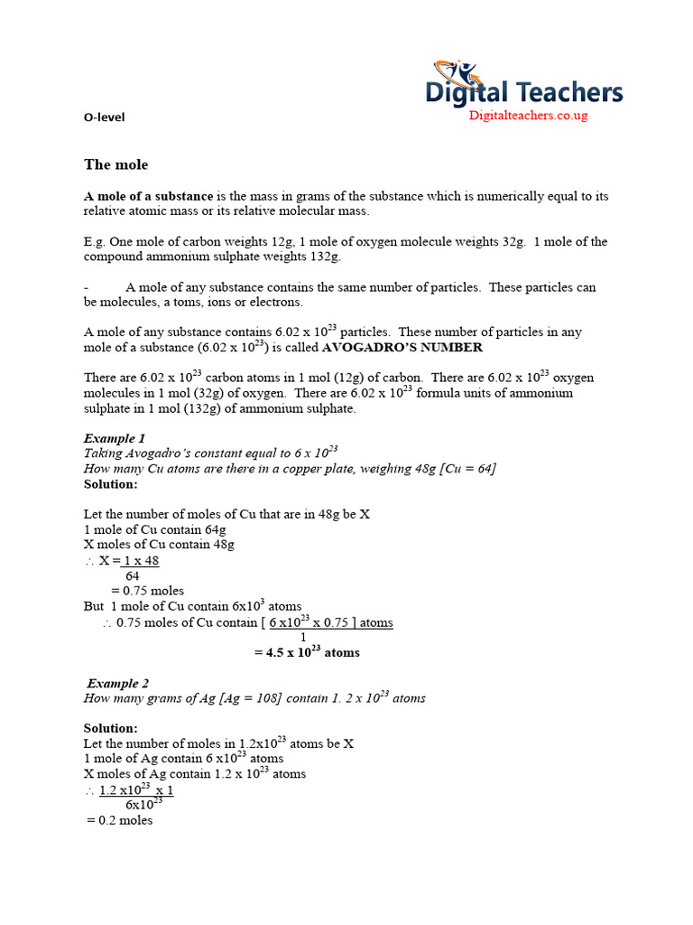Mole Concept Moles Equations and Molarity | PDF | Mole (Unit) | Sodium Hydroxide