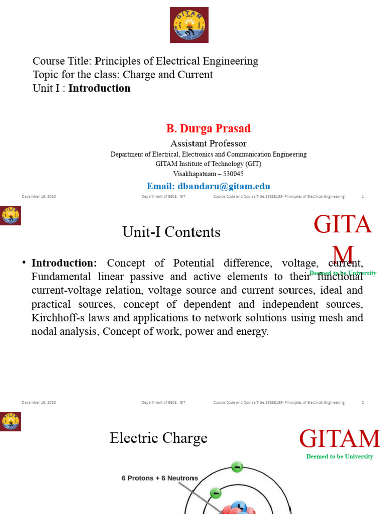 Charge and Current in Electrical Engineering | PDF | Electric Charge ...