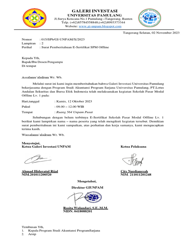 Surat Pernyataan SPM 12 Oktober 2023 FIXXXX | PDF