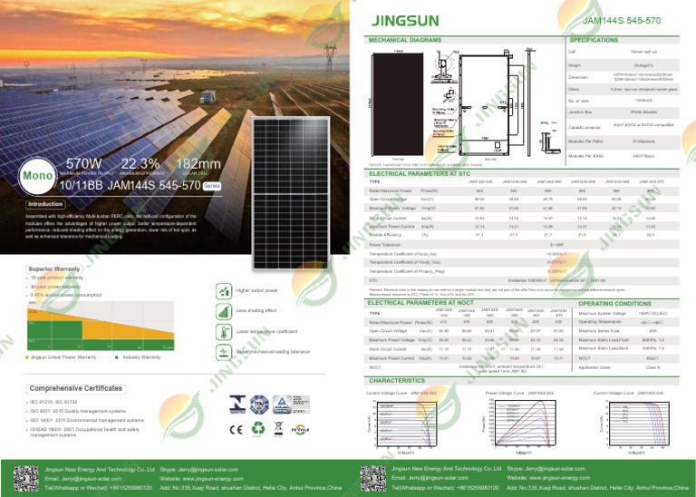 JAM144S Solar Module Specifications | PDF | Solar Panel | Fuse (Electrical)