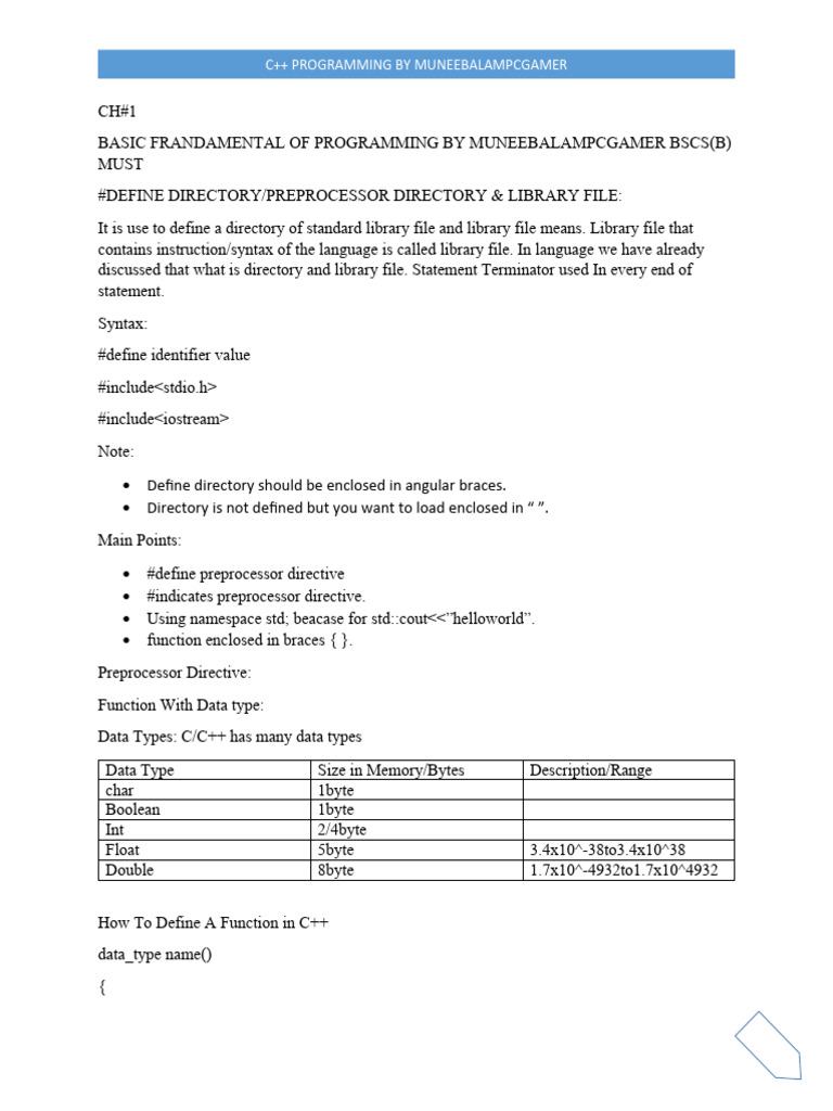 C - Notes - by - Muneebalampcgmaer Easy To Learn | PDF