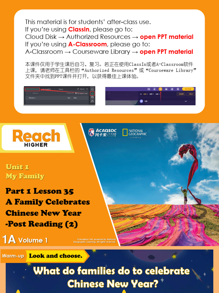 Part 1 Lesson 34 A Family Celebrates Chinese New Year - Post Reading (2 ...