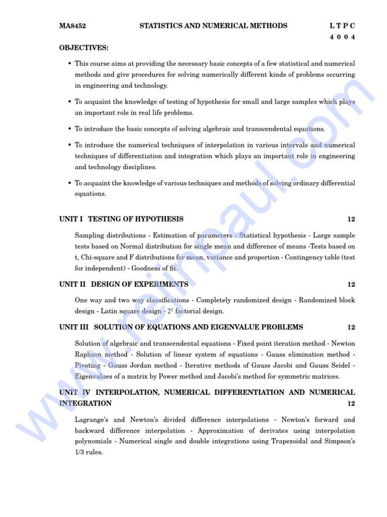 Statistics and Numerical Methods Notes | PDF | Statistical Hypothesis ...