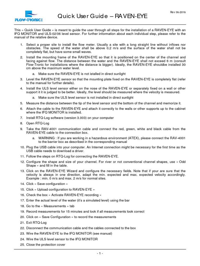 Quick User Guide RAVEN-EYE EN Rev 06-2016 | PDF | Sensor | Flow Measurement