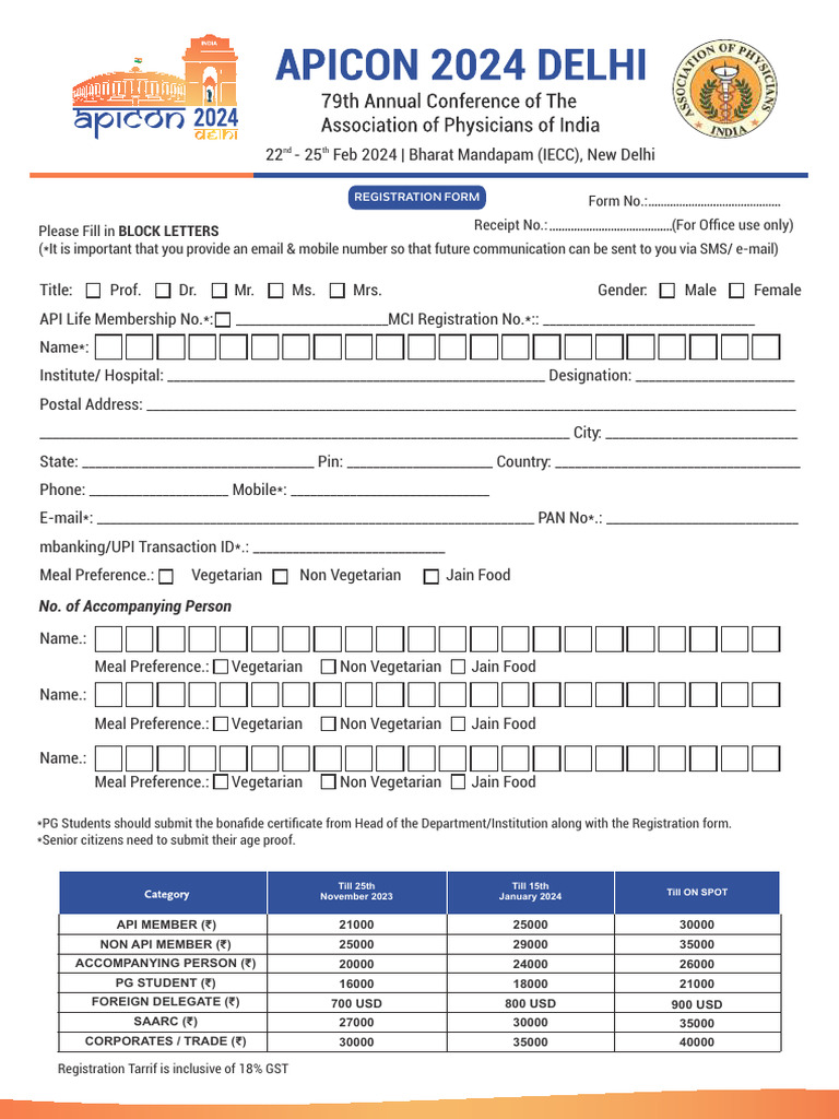 Apicon 2024 Registration Form-2 | Download Free PDF | Cheque | Payments