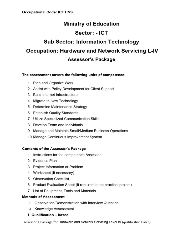 Assessor's Guide: Hardware & Network Servicing | PDF | Competence ...