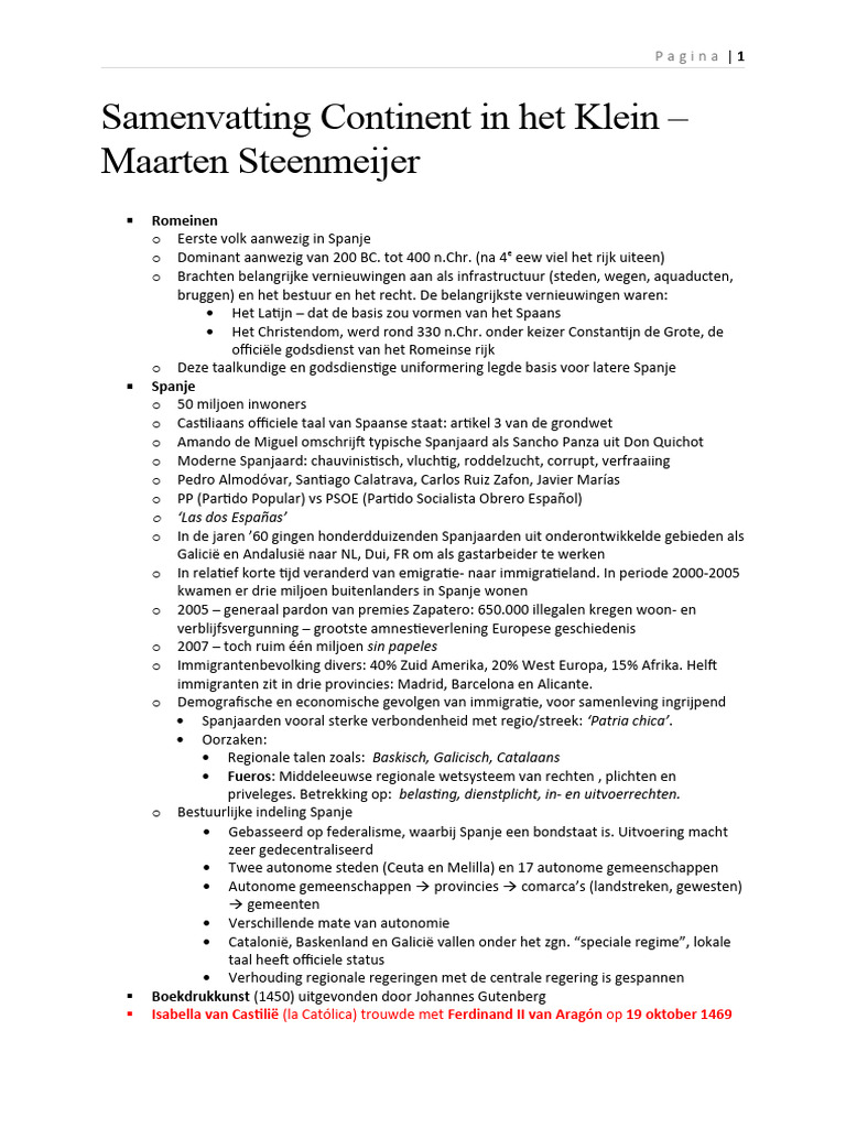 Continent in Het Klein - Korte Samenvatting | PDF
