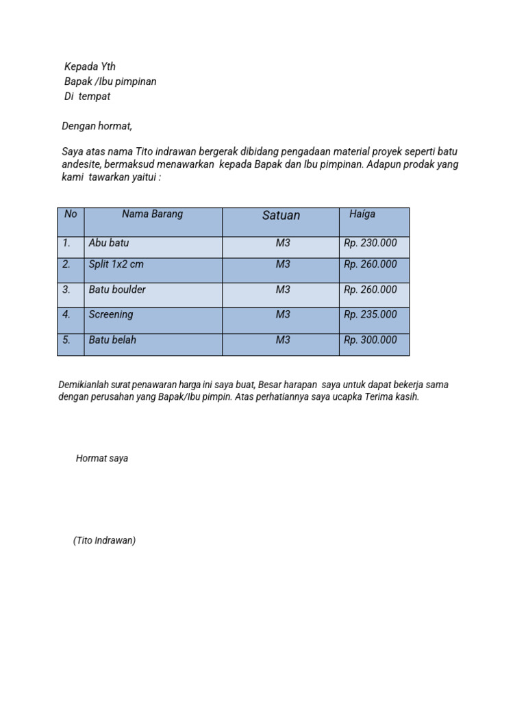 Penawaran Harga Material Proyek | PDF
