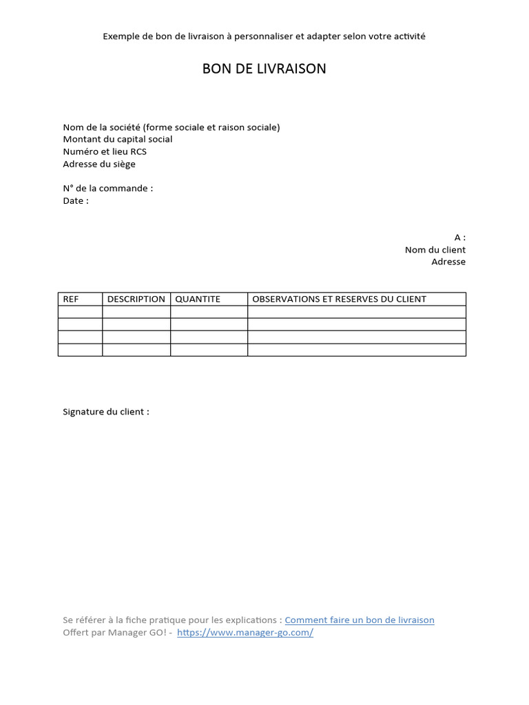 Modele de Bon de Livraison | PDF | Finance et gestion monétaire | Affaires