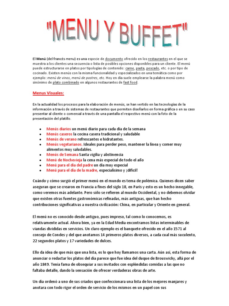 Menu y Buffet | Descargar gratis PDF | Menú | Comida rápida