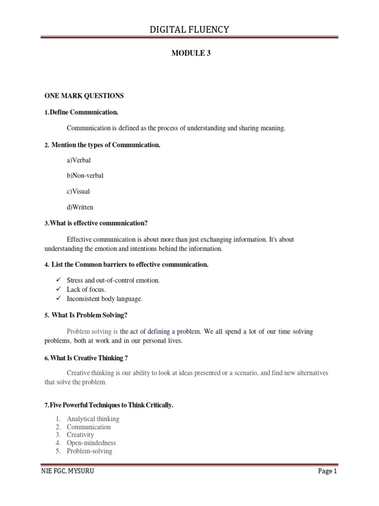 Digital Fluency Model 3 | PDF | Communication | Nonverbal Communication