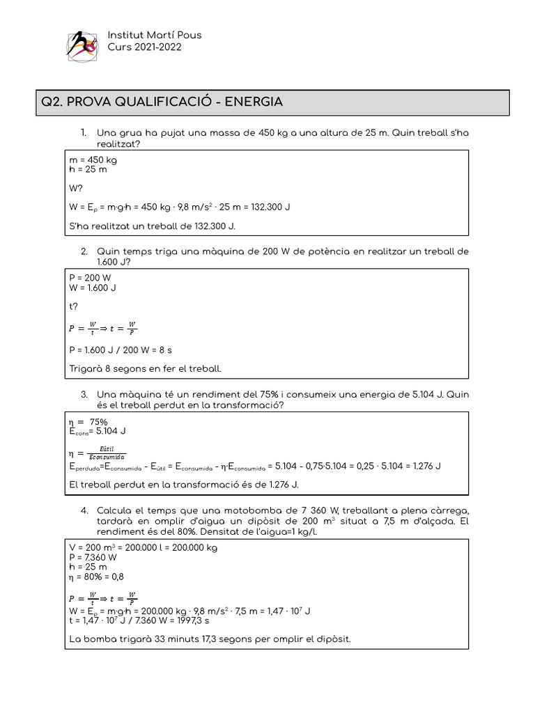 Solució de Q2. Prova Energia | PDF