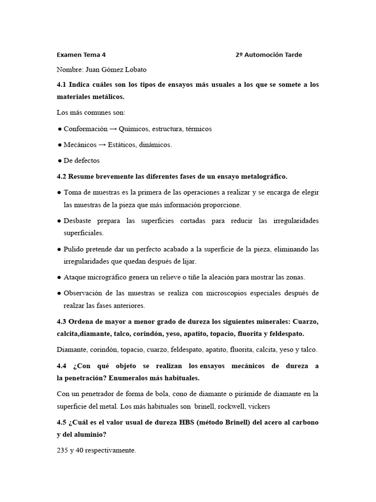 Examen Tema 4 Estructuras Del Vehículo | PDF | Tratamiento a base de calor | Acero