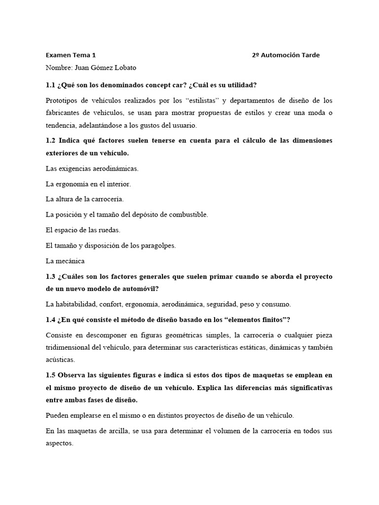 Examen Tema 1 Estructuras Del Vehículo | PDF | Laminado (metalmecánica) | Diseño