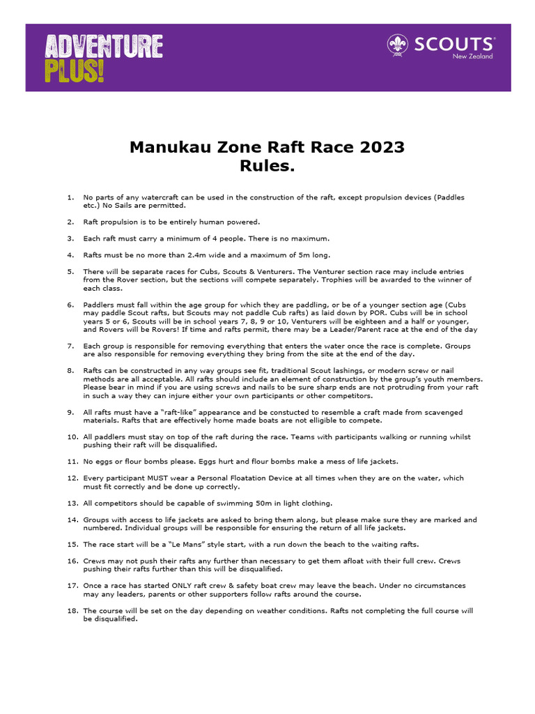 Manukau Zone Raft Race 2023 Rules | PDF | Business | History