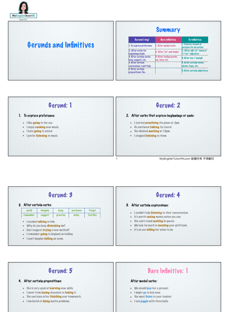 Gerunds vs. Infinitives Guide | PDF | Language Arts & Discipline