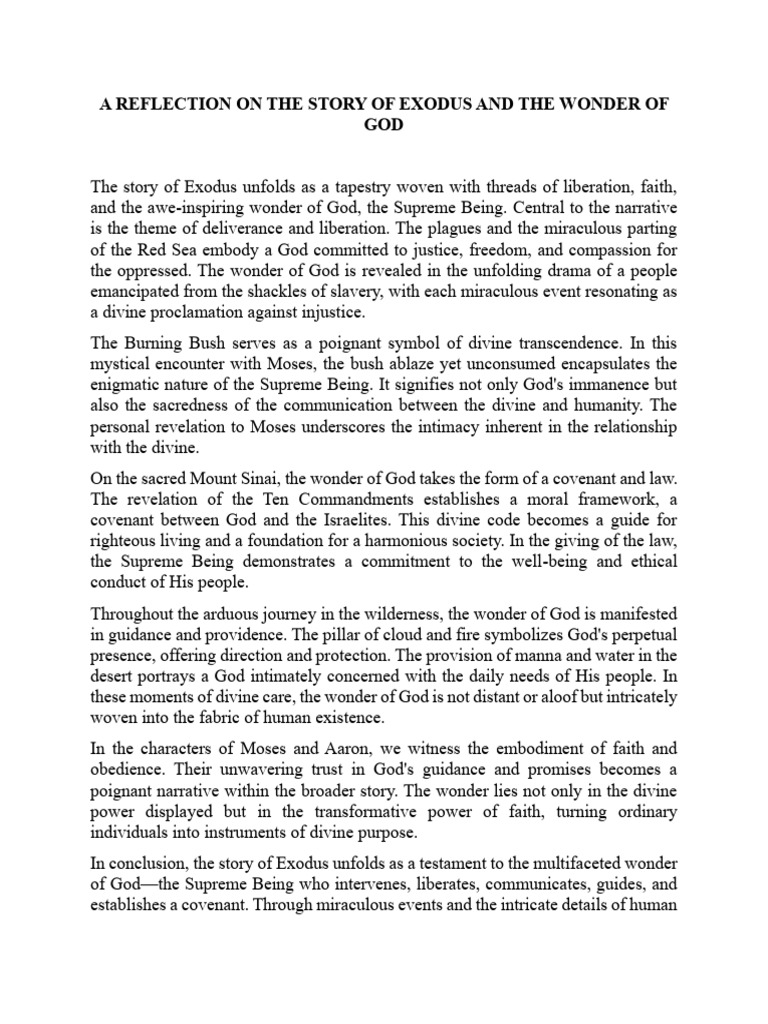 A Reflection On The Story of Exodus and The Wonder of God | PDF | Book ...