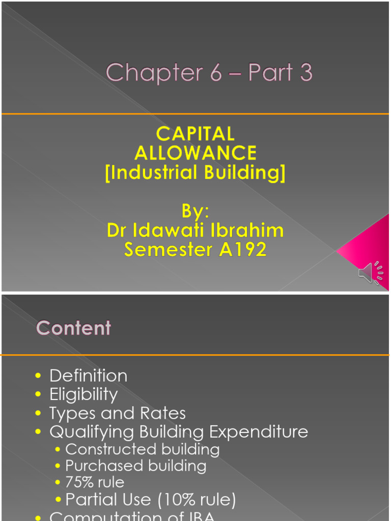 Chapter 6 Capital Allowance - Part 3 - IBA | PDF | Cost | Interest