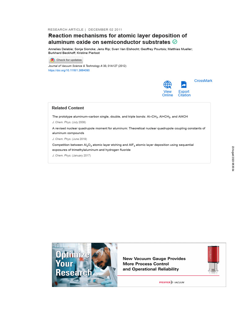 ALD Mechanisms for Al2O3 on Semiconductors | PDF | Activation Energy ...