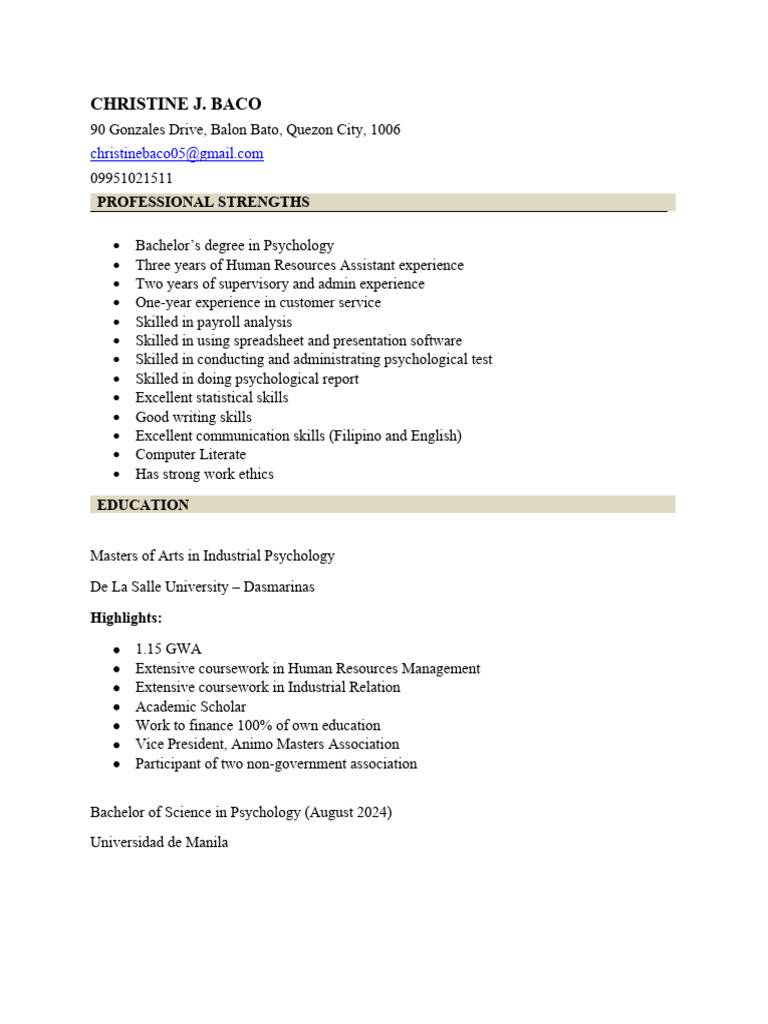 Christine Baco: HR & Admin Expert Profile | PDF | Business