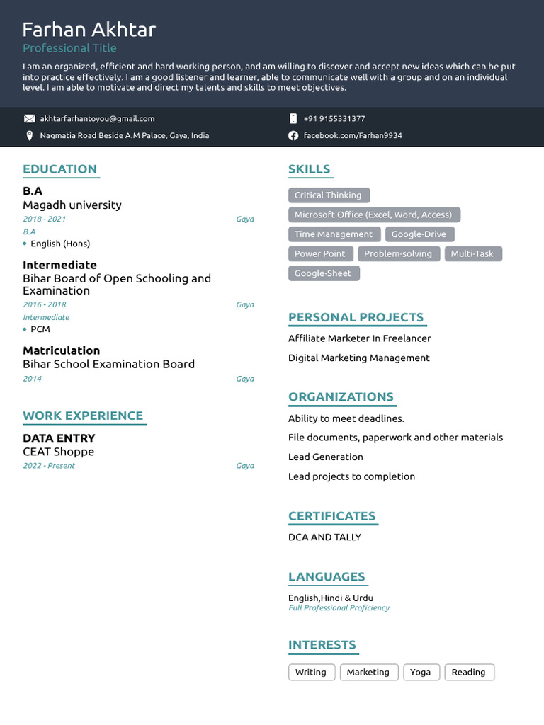 Farhan's Resume | PDF | Learning