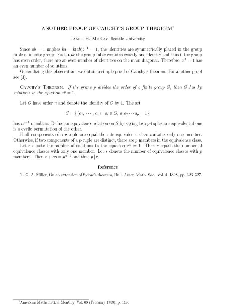 McKay Another Proof of Cauchy's Group Theorem | PDF