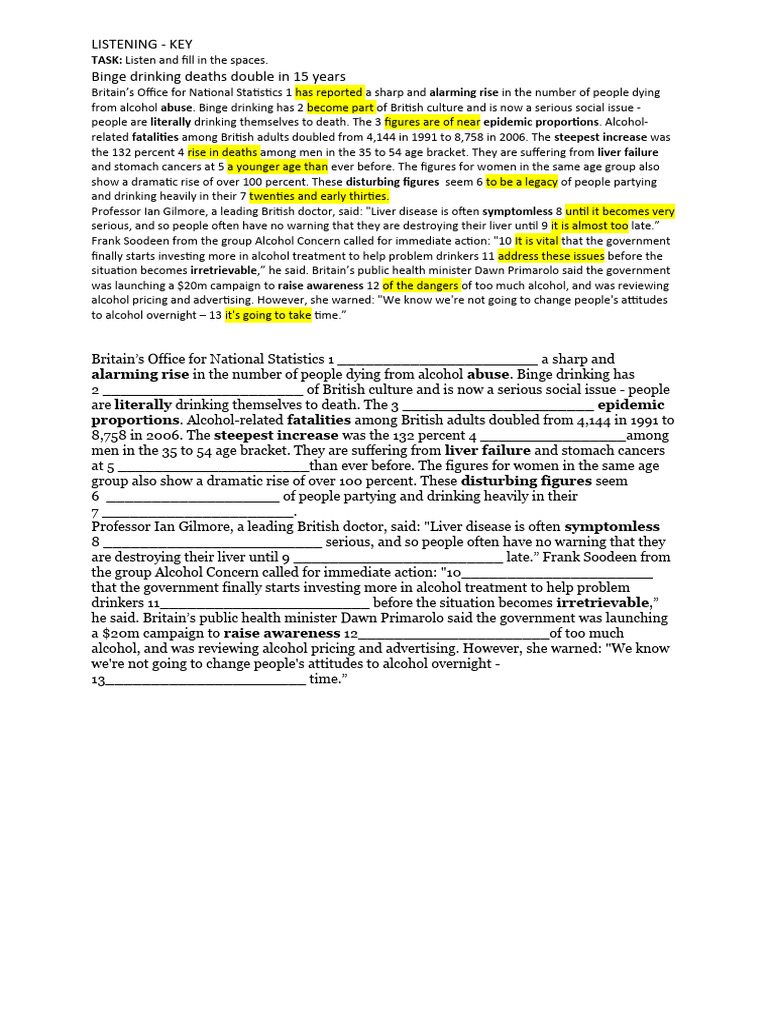 Binge Drinking - Vocabulary | PDF | Alcoholism | Alcohol