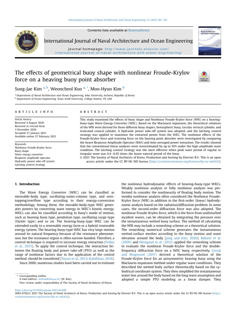 The Effects of Geometrical Buoy Shape With Nonlinear Froude-Krylov ...