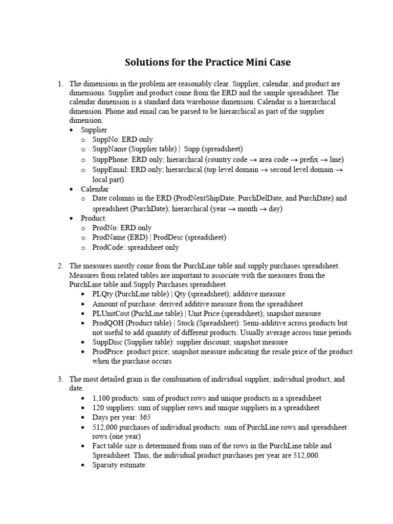DWDesign Practice Mini Case Solution | PDF | Spreadsheet | Data Warehouse
