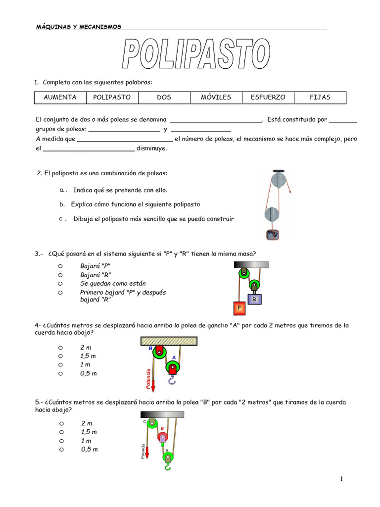 Ejercicios de Polipastos | PDF | Herramientas | Equipo