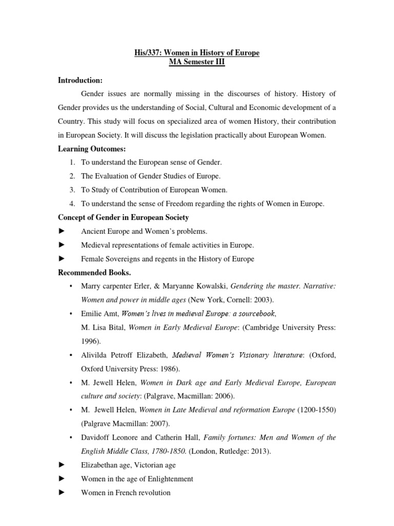 Women in European History Study | PDF | History