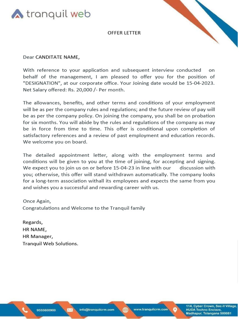 Offer Letter Format | PDF