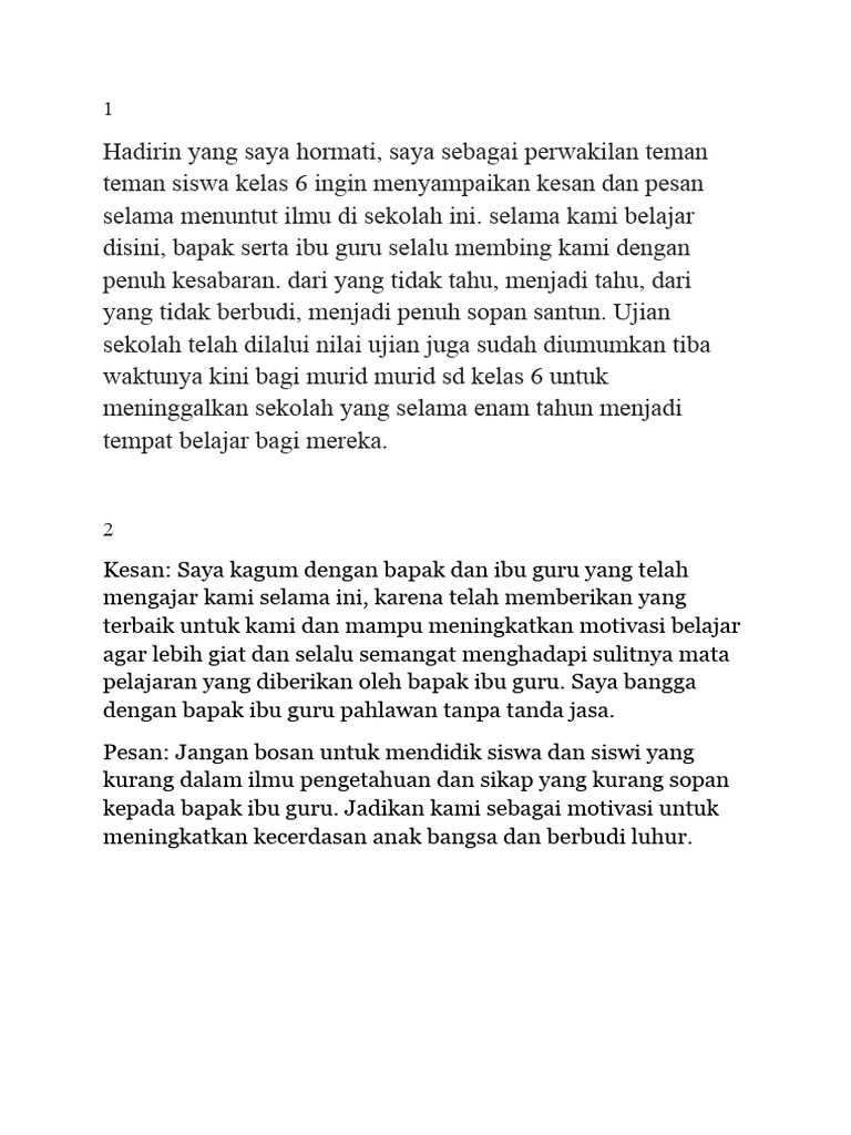 Kesan dan Pesan Siswa Kelas 6 | PDF