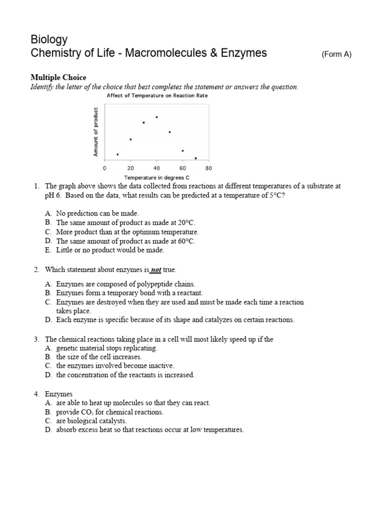 Biology Exam: Macromolecules & Enzymes | PDF | Carbohydrates | Enzyme