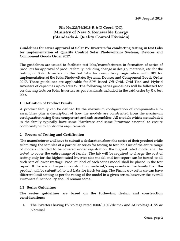 MNRE Series Guidelines For Inverter | PDF | Fuse (Electrical) | Capacitor