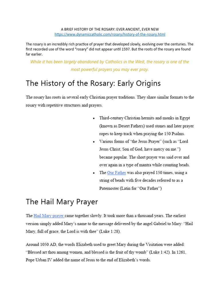 A Brief History of The Rosary | Download Free PDF | Rosary | Mary ...